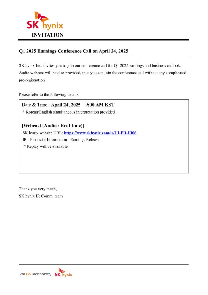 SK hynix_Q1 2025 Earnings Conference Call Invitation - SK hynix Newsroom