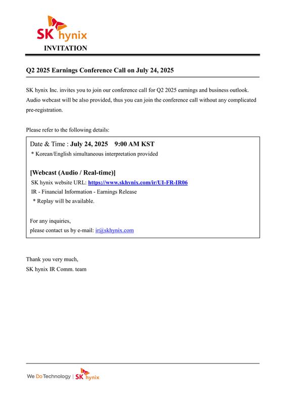 Q2 2025 Earnings Conference Call Invitation - SK hynix Newsroom
